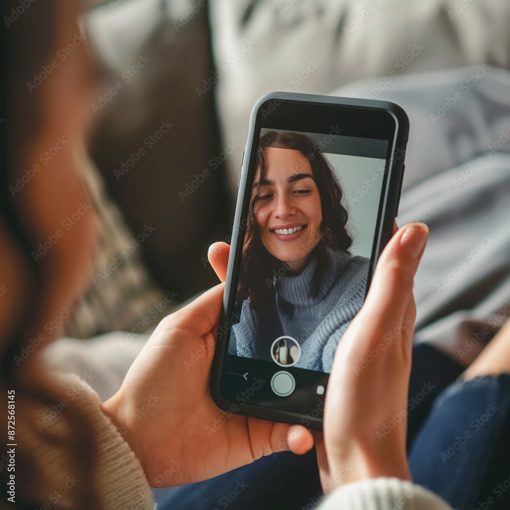 Virtual Connection: Hand Holding Phone During Video Call, Screen ...