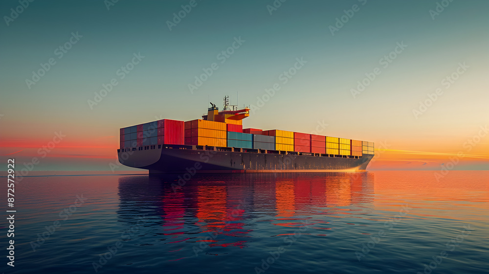 Detailed side profile of a modern smart cargo ship transporting an ...