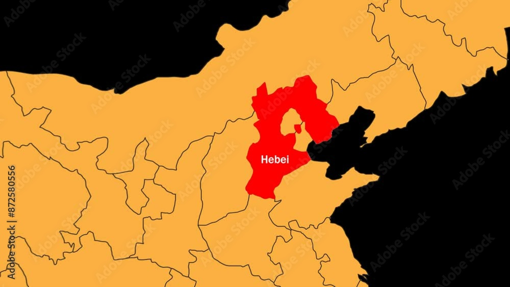 Hebei map animated video. Hebei location is highlighted on the China ...