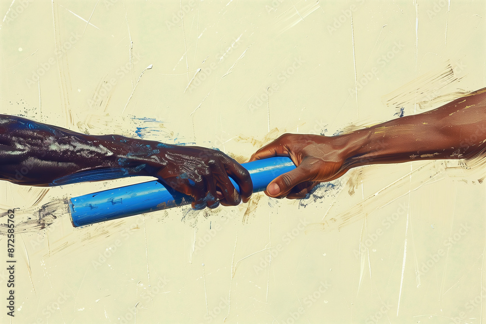 Passing the Relay Baton. Close-up of two hands passing the baton in a ...