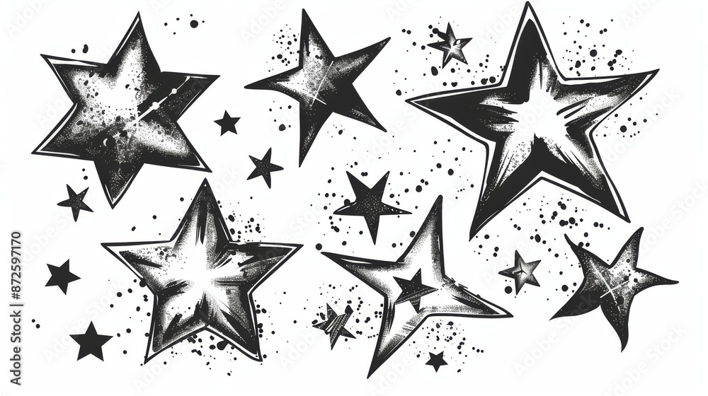 Hand-drawn stars in different sizes and shapes on a white background ...