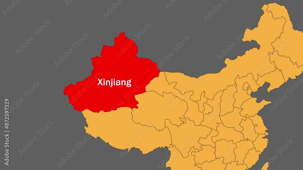 Xinjiang map animated video. Xinjiang location is highlighted on the ...