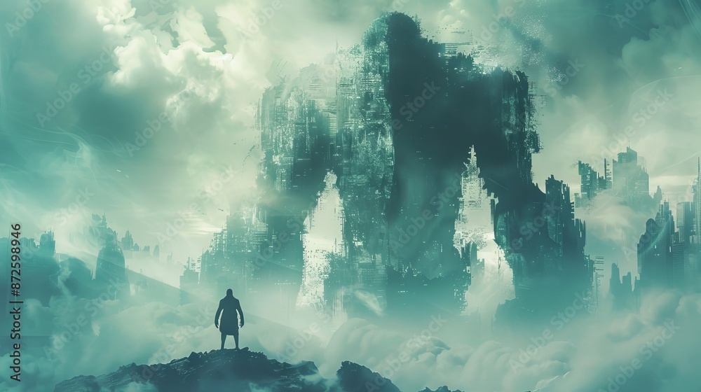 Gargantuan male figure on a complex layer, rendered in a digital art ...