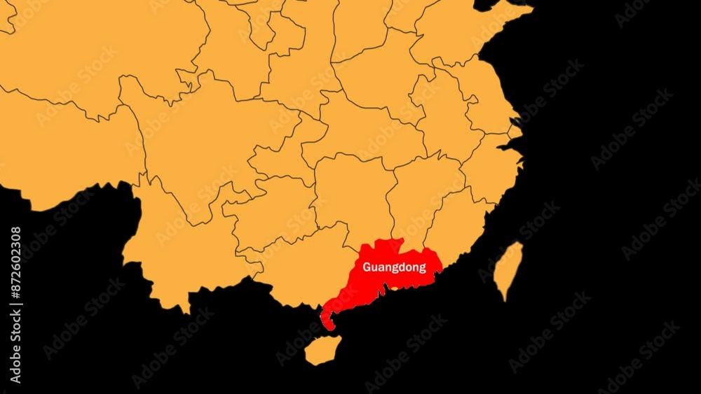 Guangdong map animated video. Guangdong location is highlighted on the ...