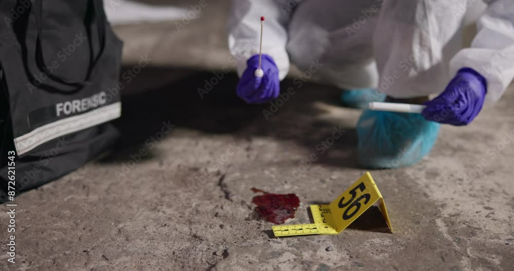 Road, crime scene and person with blood for evidence for investigation ...