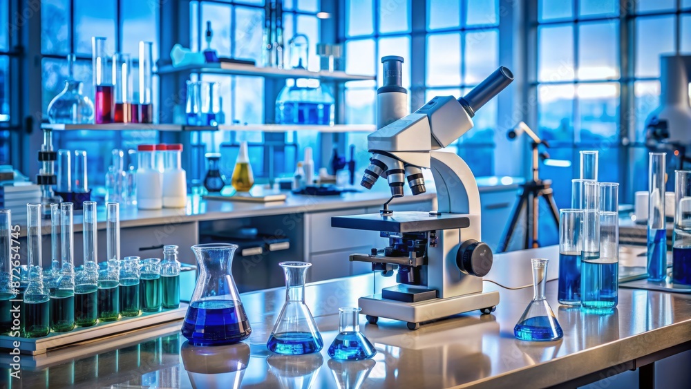 State-of-the-art laboratory equipment cluttered workstation featuring ...