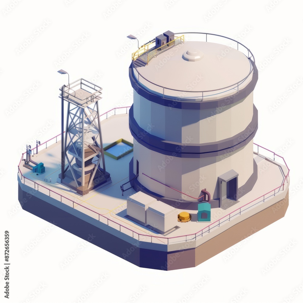 3D Render of an isometric space fuel tank or storage facility, on ...
