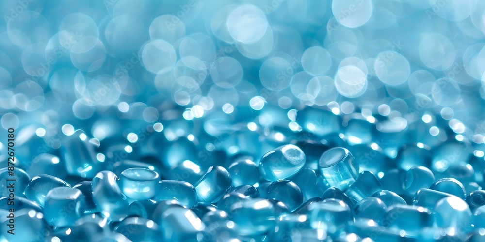 Blue plastic pellets in assorted shapes for sustainable recycling ...