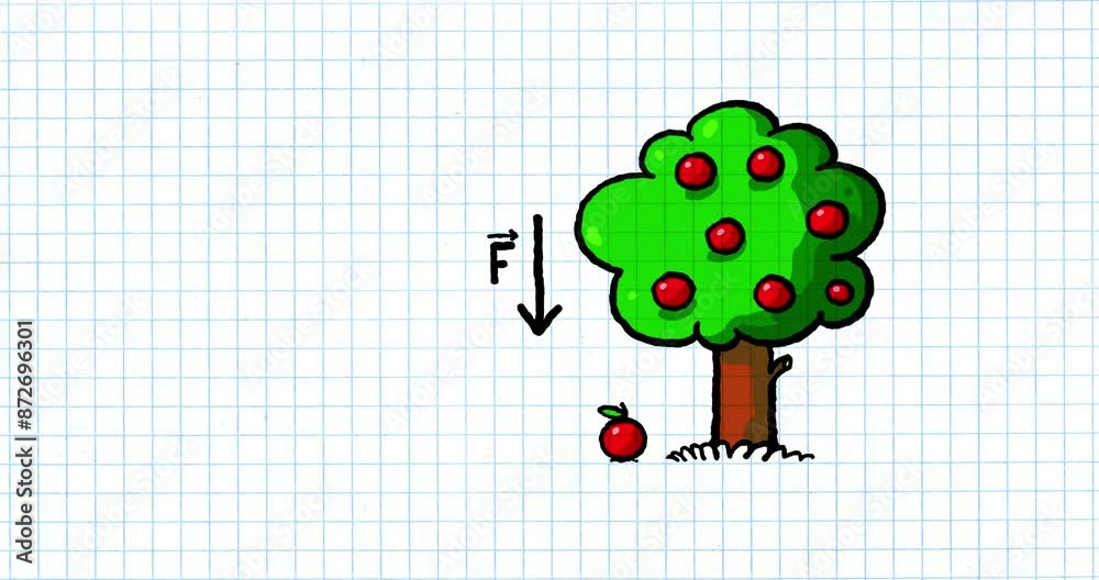 Cartoon apple tree with falling fruit exercise book grid . Physics ...