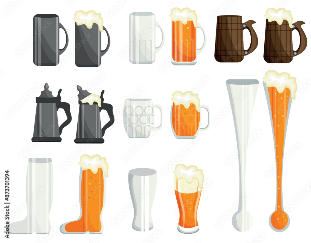 large set of icons of various glasses and beers in bocads, namely ...