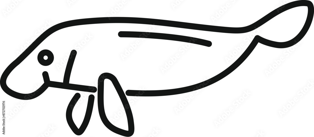 Simple black and white line drawing of a manatee swimming underwater ...