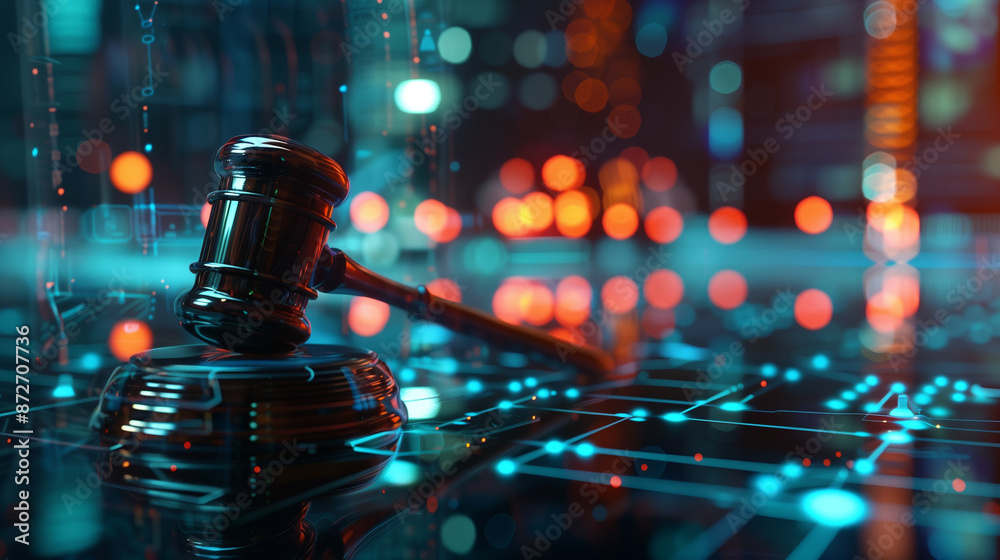 Judge's gavel on a digital technology background, symbolizing cyber law ...