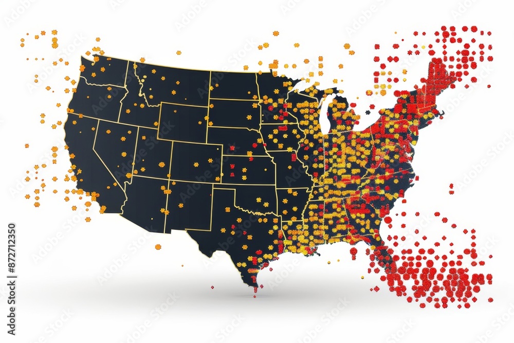 Data visualization map of the United States with color coded points ...