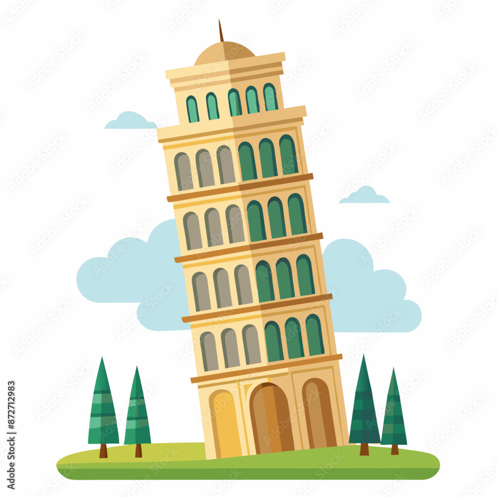 leaning tower clipart cartoon Illustration drawing Stock Vector | Adobe ...