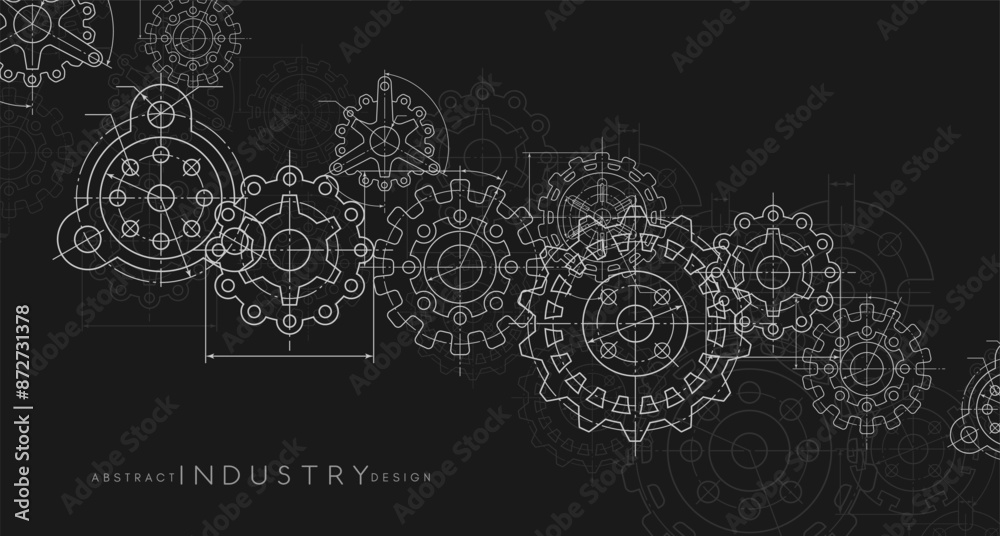 Engineering industrial background from technical drawing elements ...