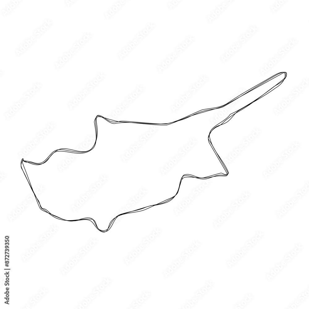 Cyprus country simplified map.Thin triple pencil sketch outline ...