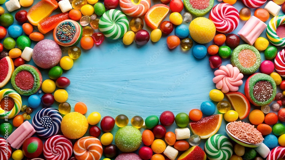 Candy and sweets in copy-space background concept, big blank space ...