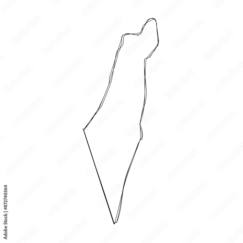 Israel country simplified map.Thin triple pencil sketch outline ...