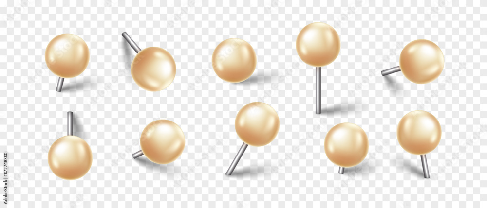 Vector 3D white pin with shadow isolated on transparent background. Set ...