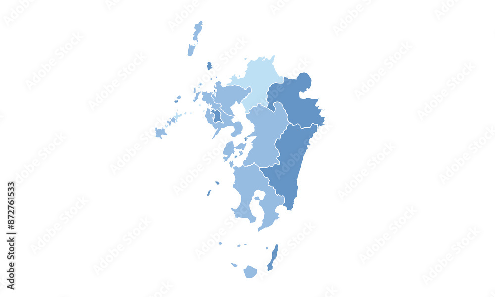Photo & Art Print Map of Kyushu isolated blue tone color style