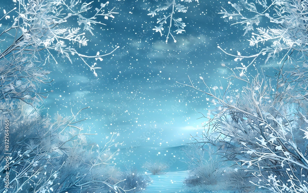 Snowy Winter Wonderland Background with Frosty Branches Stock Photo ...