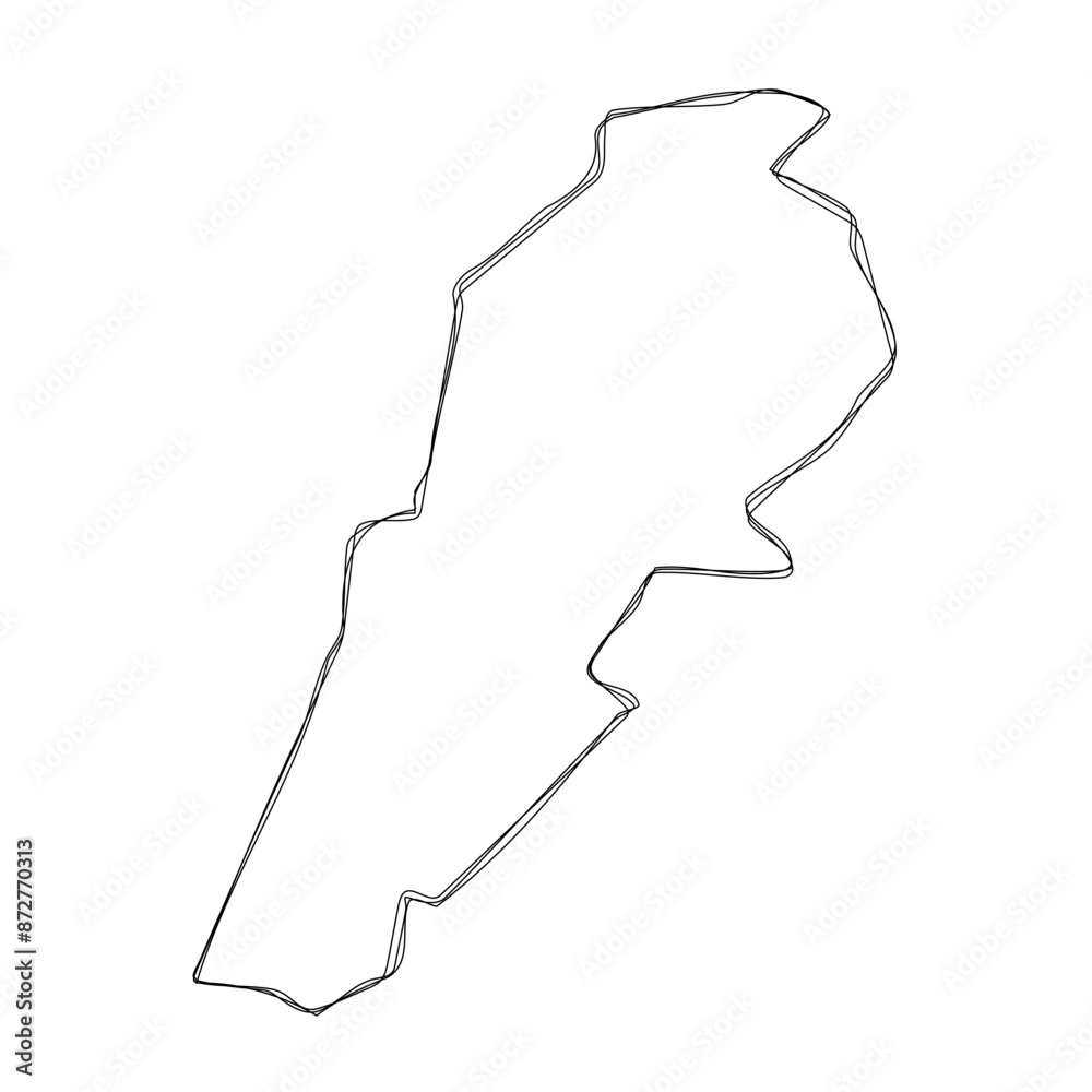Lebanon country simplified map.Thin triple pencil sketch outline ...
