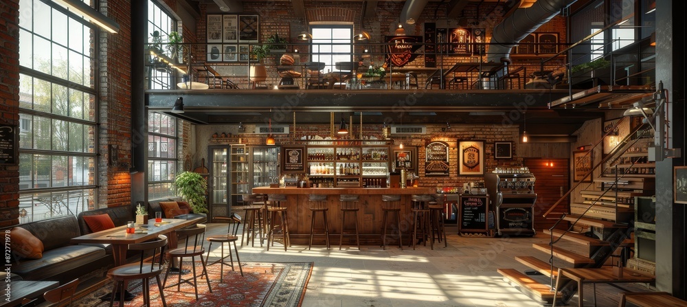 Cafe Interior Design with a Large Open Space Two-Story Structure ...