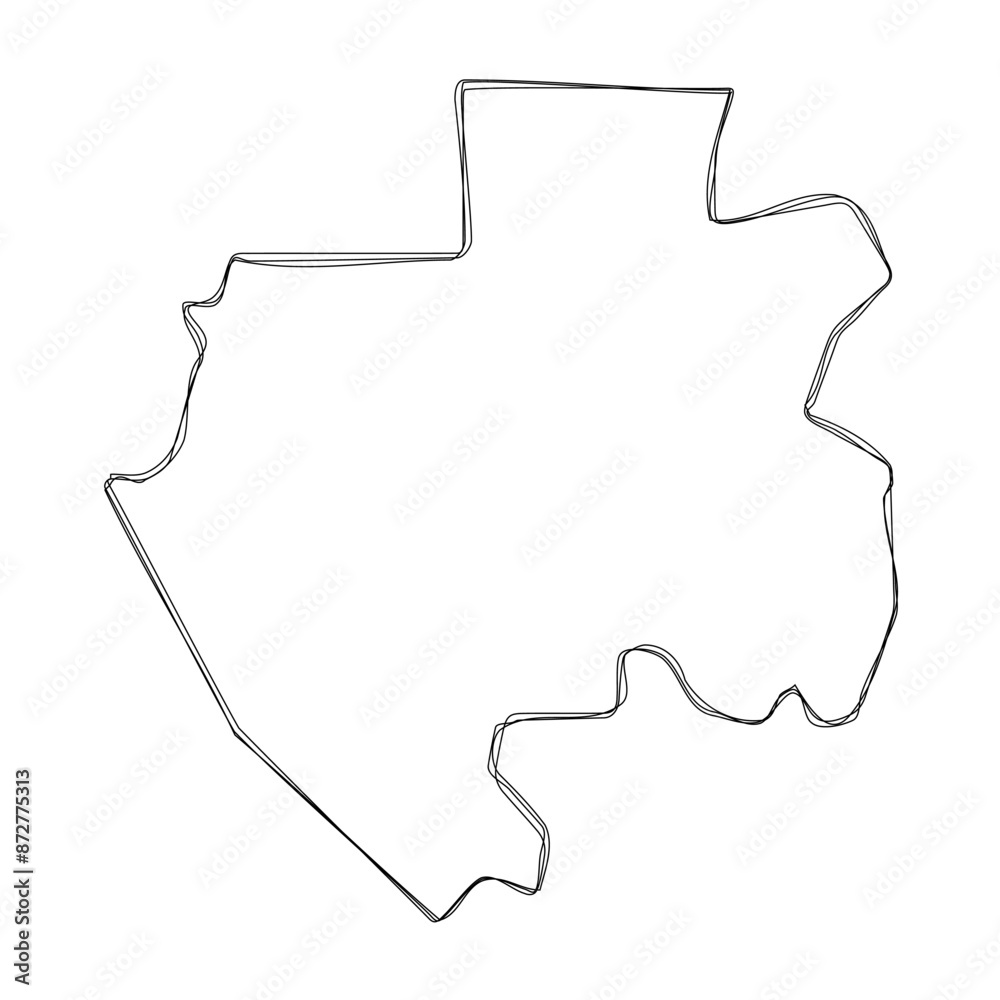 Gabon country simplified map.Thin triple pencil sketch outline isolated ...