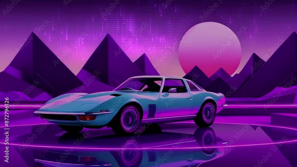 Retro-Futuristic Landscape: Classic Sports Car with Gull-Wing Doors ...
