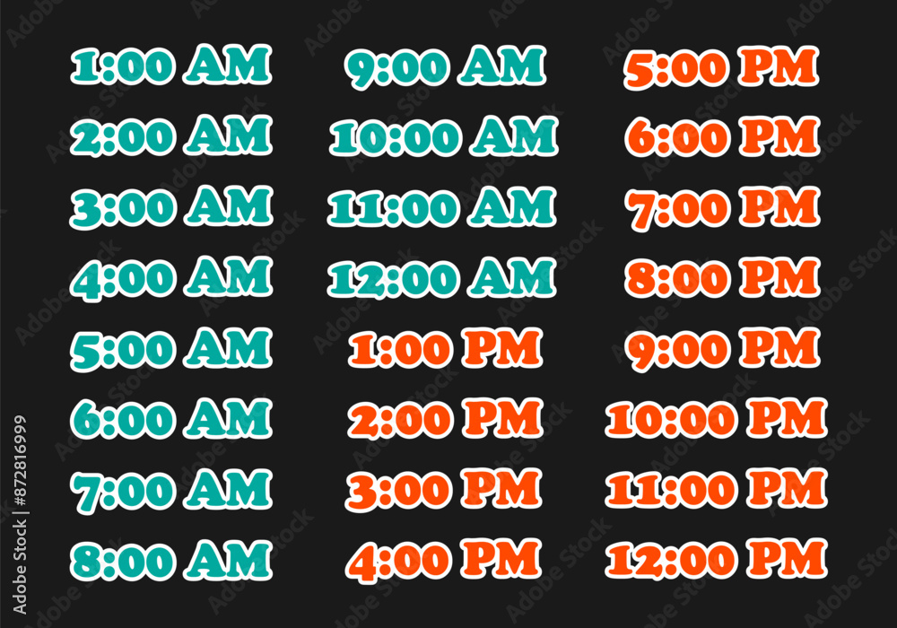 Set of times of day, first and second half of the day. Drawing of ...