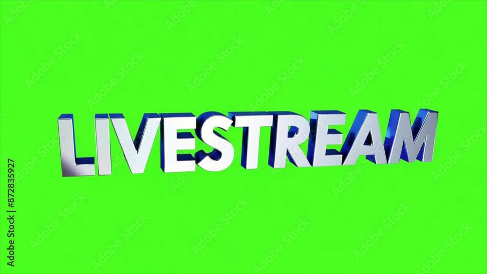livestream word typography 3D bold animation with green screen ...