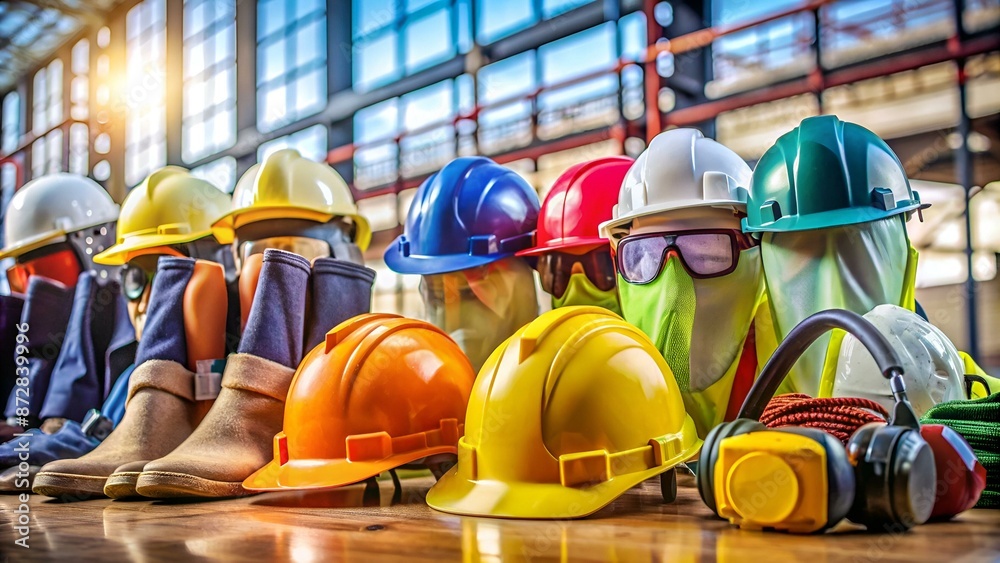 Work safety concept. Safety at workplace, safety first, hazards ...