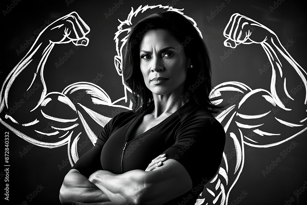 Empowered Strength: A Muscle-Flexing Masterpiece. This captivating ...