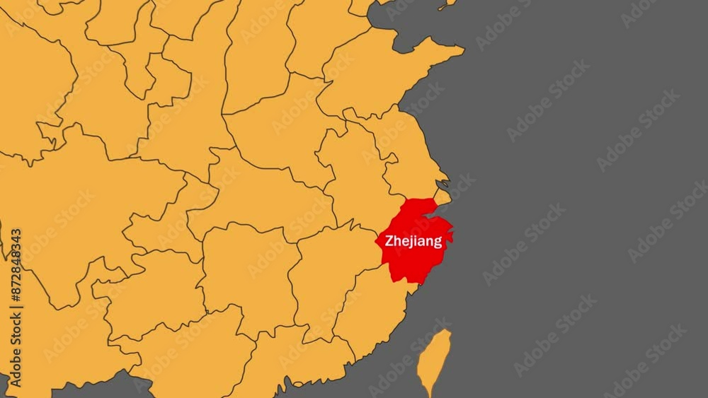 Zhejiang map animated video. Zhejiang location is highlighted on the ...