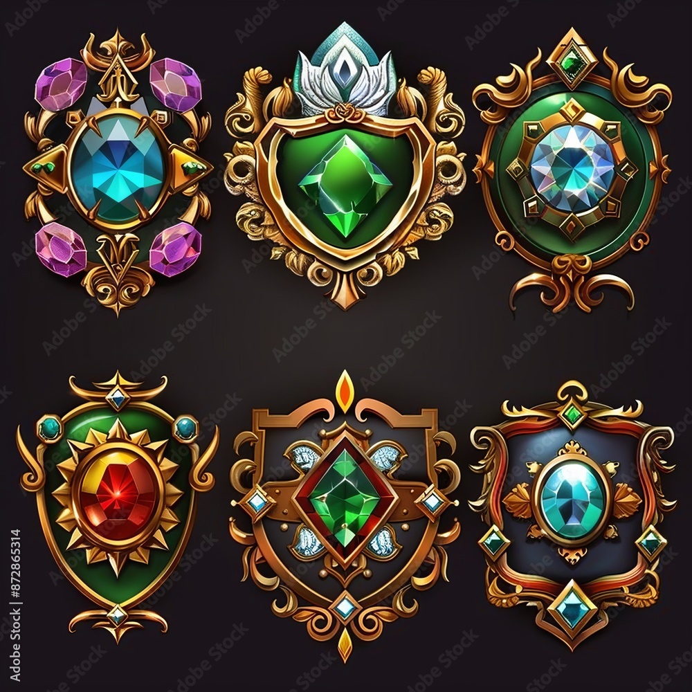 Isolated on a black background, UI gui medieval interface badge in a ...