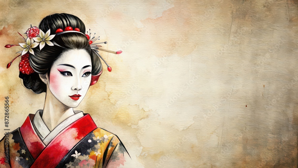 Abstract ink drawing of a geisha in Japanese style art, geisha, ink ...