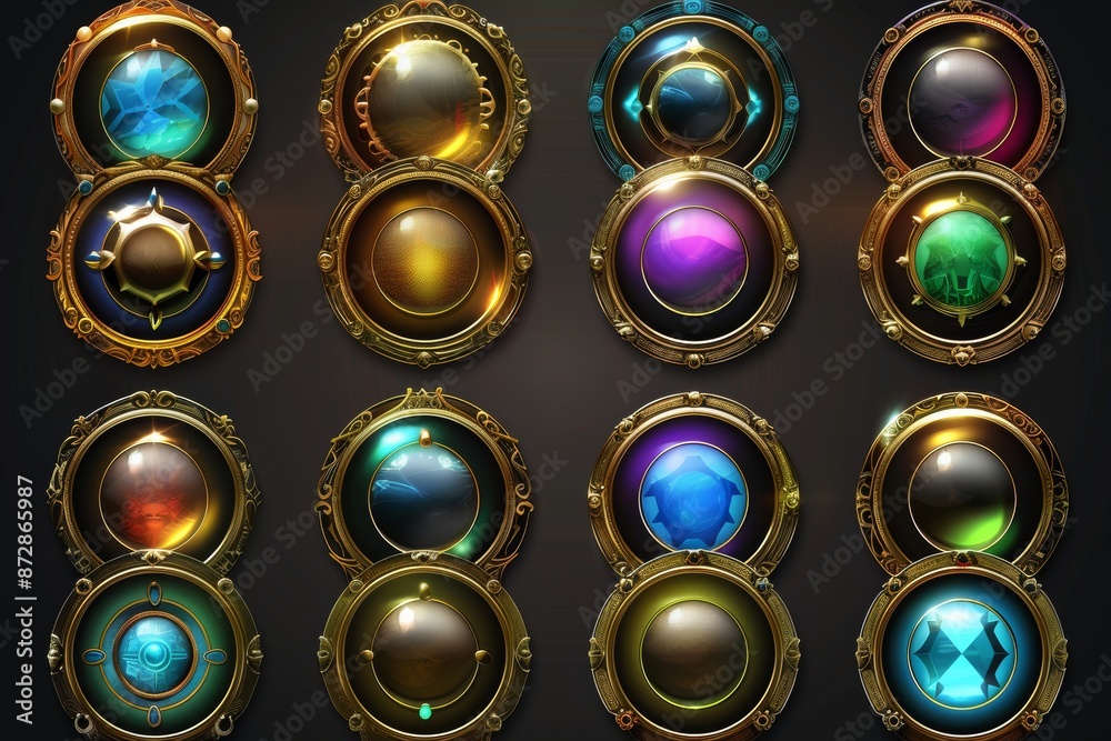 Circle frames for rank, UI game borders for rpg game avatars, UI ux ...