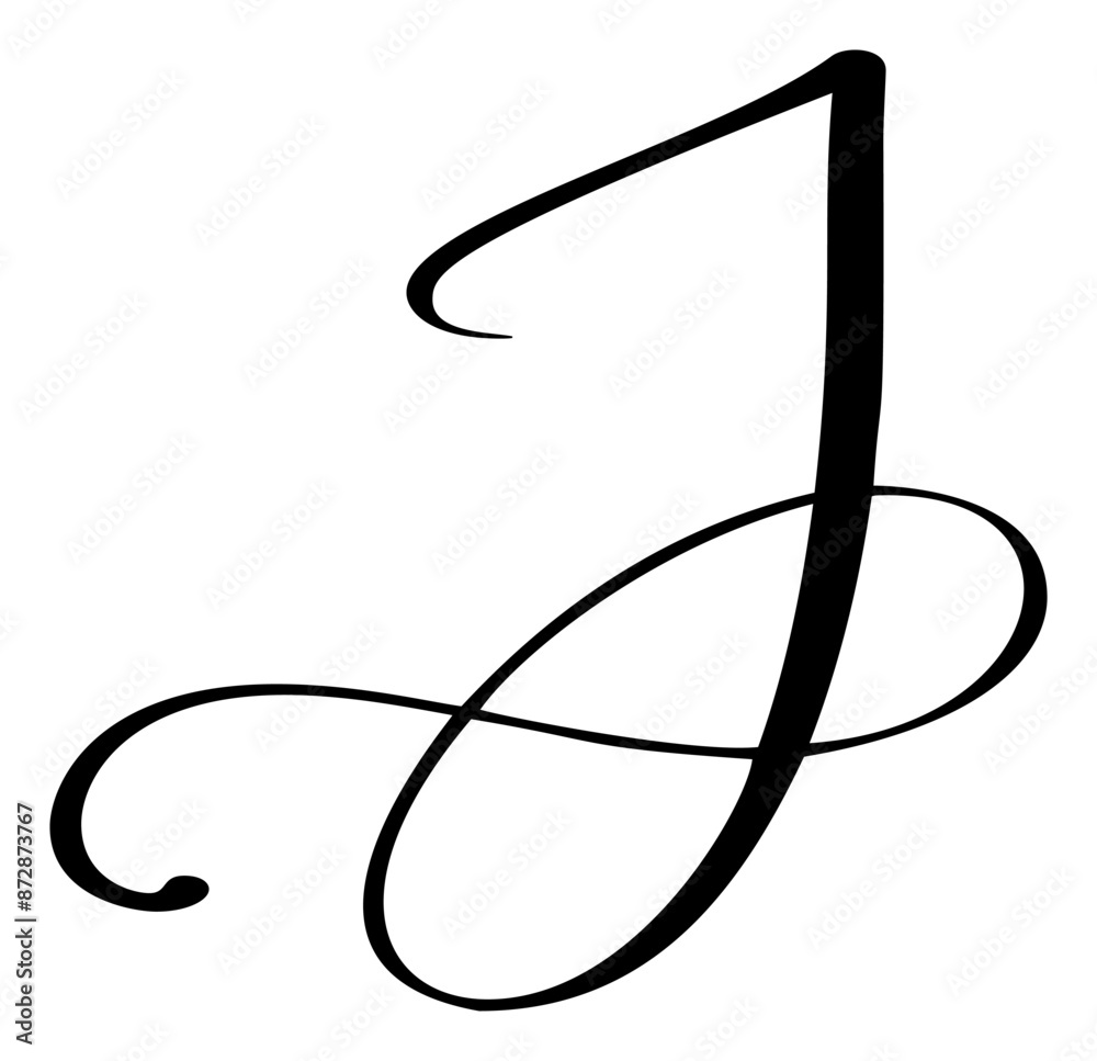 Hand drawn vector calligraphy letter capital J. Script font logo ...