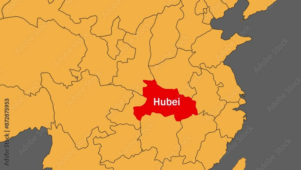 Hubei map animated video. Hubei location is highlighted on the China ...