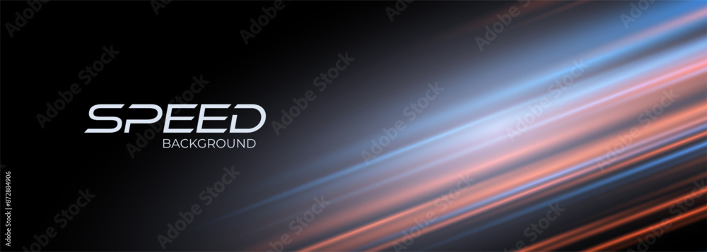 Blue and red high-speed movement light effect on black abstract ...