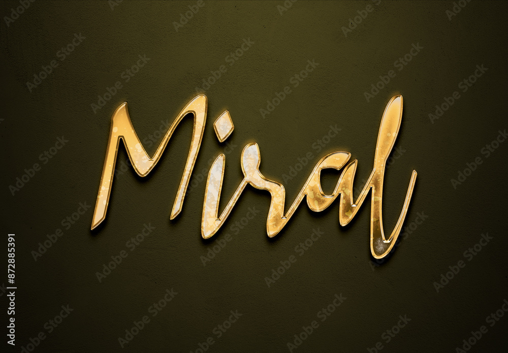 Old gold text effect of Arabic name Miral with 3D glossy style Mockup ...