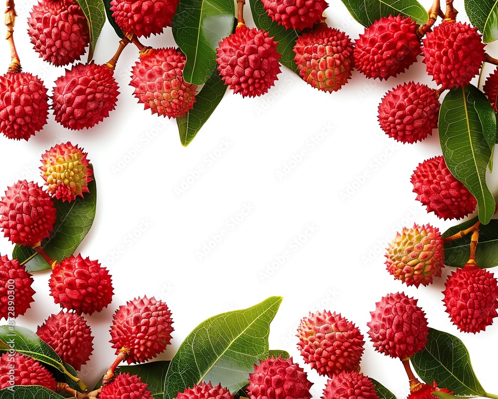 Lychee frame clipart, fruit border, vector art, red and white, isolated ...