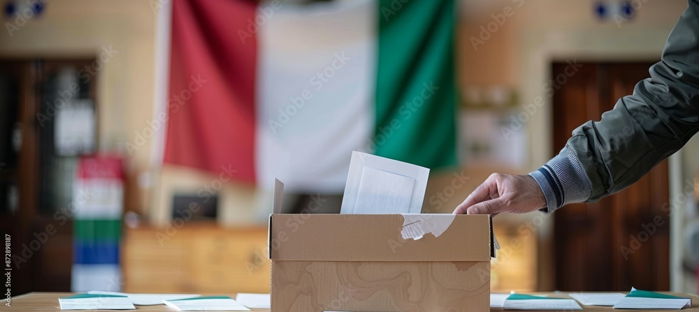 Person voting for president election with Italy flag background ...