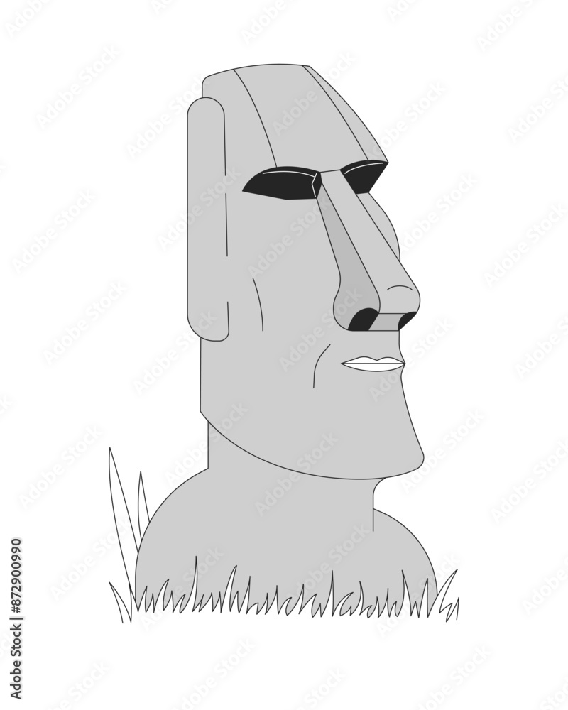 Easter island Moai statue black and white 2D line cartoon object. Rapa ...