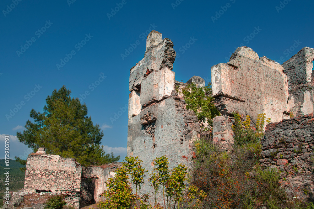 Fethiye Kayaköy stone houses and ruins. Mugla, Turkey. Kayakoy ghost ...