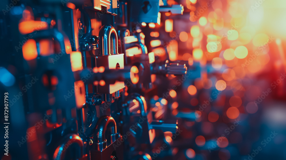 abstract cyber security network, using interconnected nodes to ...