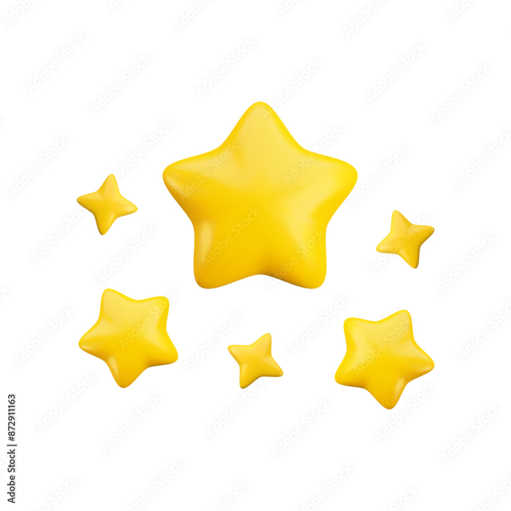 Vector 3d gold sparkling star composition isolated on white background. Cute realistic cartoon ...