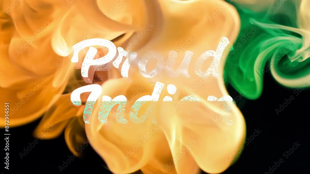 Colorful tricolour smoke animation with the text "Proud Indian ...