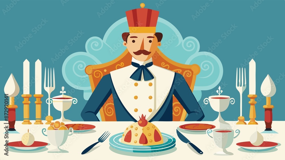 fine dining, Stylized Baroque-inspired dinner setting with formal chef ...