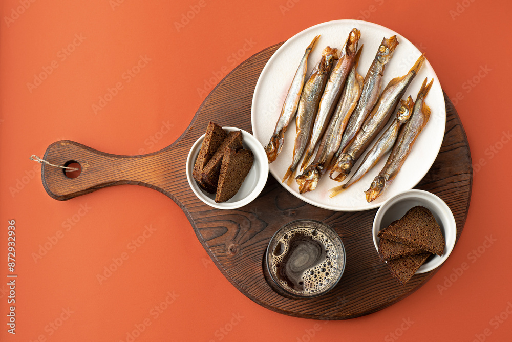 Dry fish with black bread and beer. Dry and smoked fish is a ...